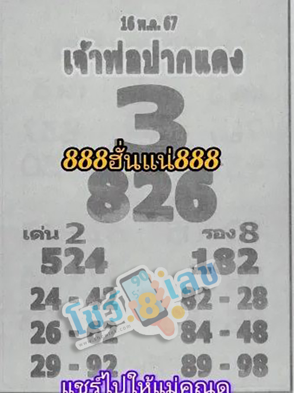 เจ้าพ่อปากแดง 16 5 67 แนวทางหวยรัฐบาลไทย ติดตามเลขเด็ดได้ที่นี่